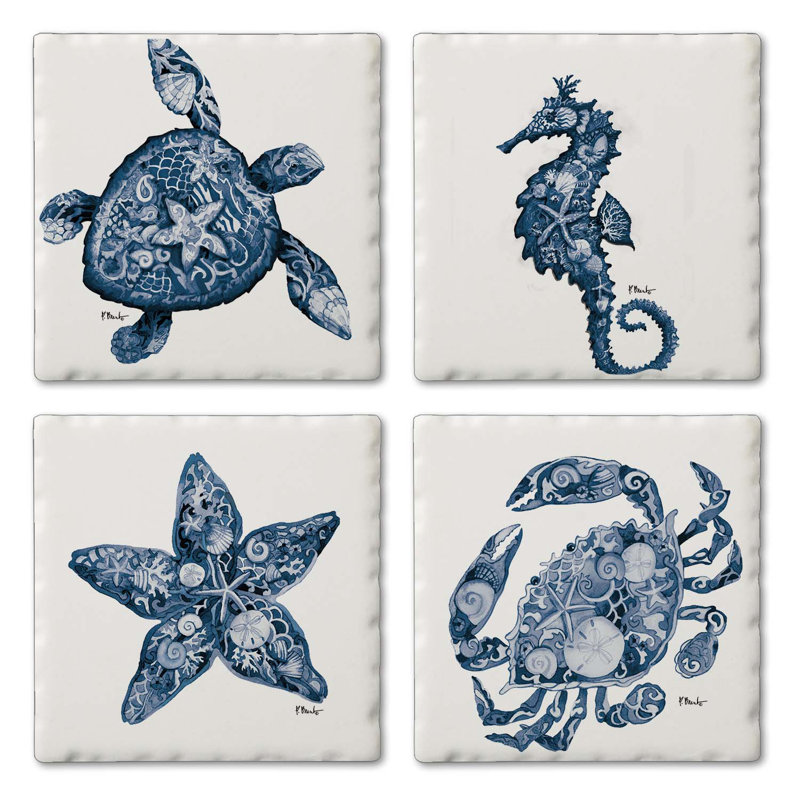CounterArt Nassau Sea Life 4-Pack Assorted Tumbled Tile Coasters | Wayfair