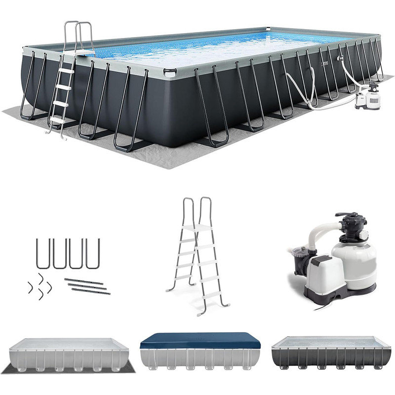 JASODI 32ft x 16ft x 52in Rectangular Frame Swimming Pool Set with Pump ...