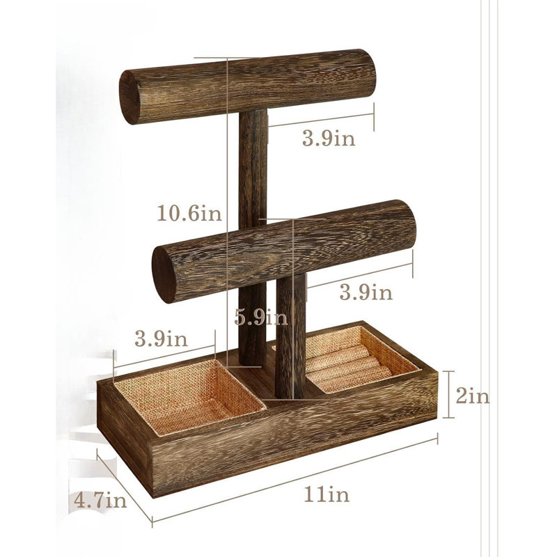 August Grove® 2 Tier Wooden Jewelry Stand | Wayfair