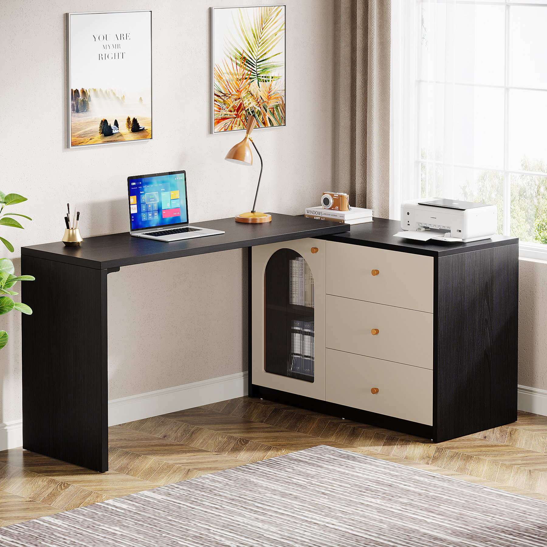 Ebern Designs L Shaped Computer Desk With Drawer Cabinet & Reviews ...