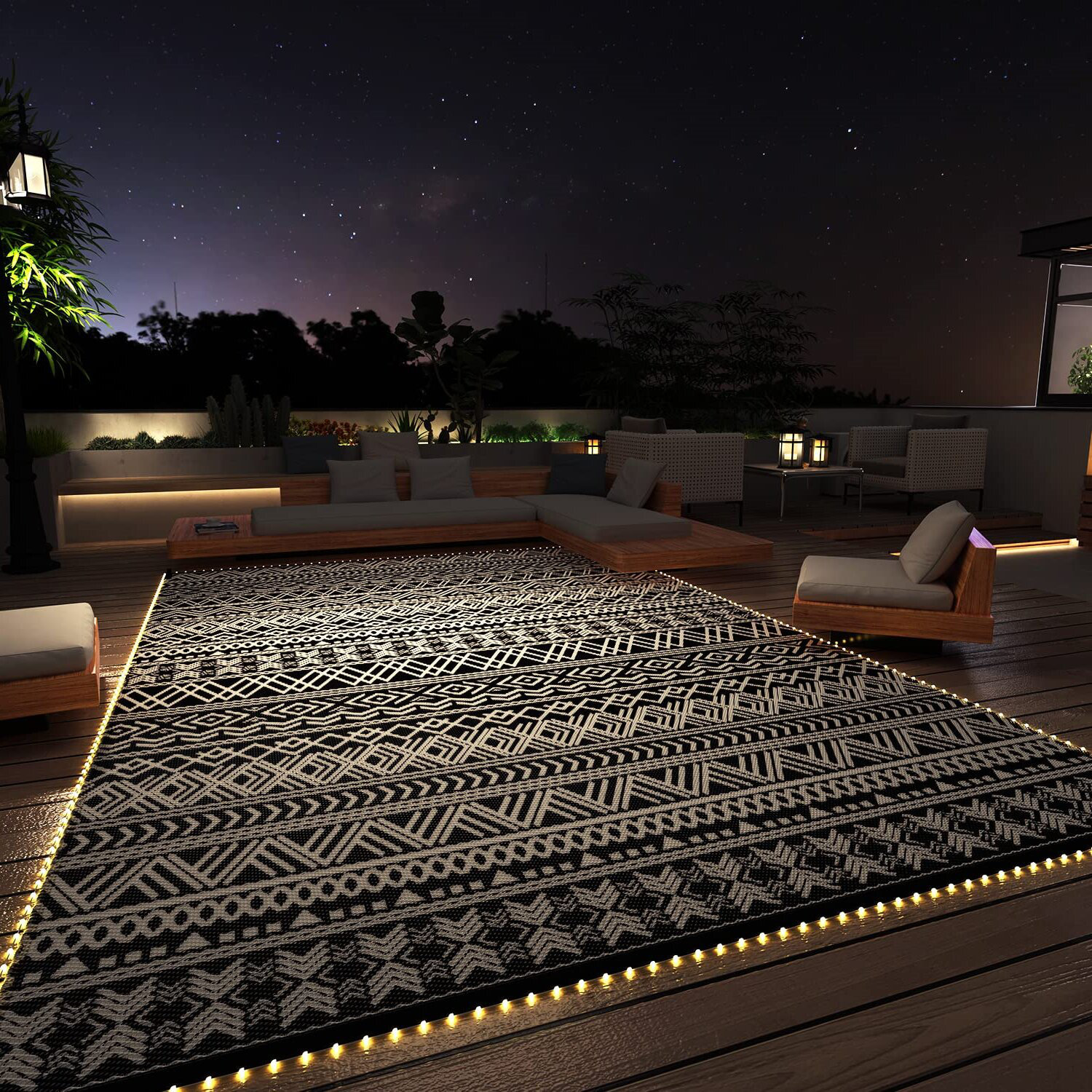 Foundry Select Outdoor Rug With Led Strip Lights Waterproof Plastic ...