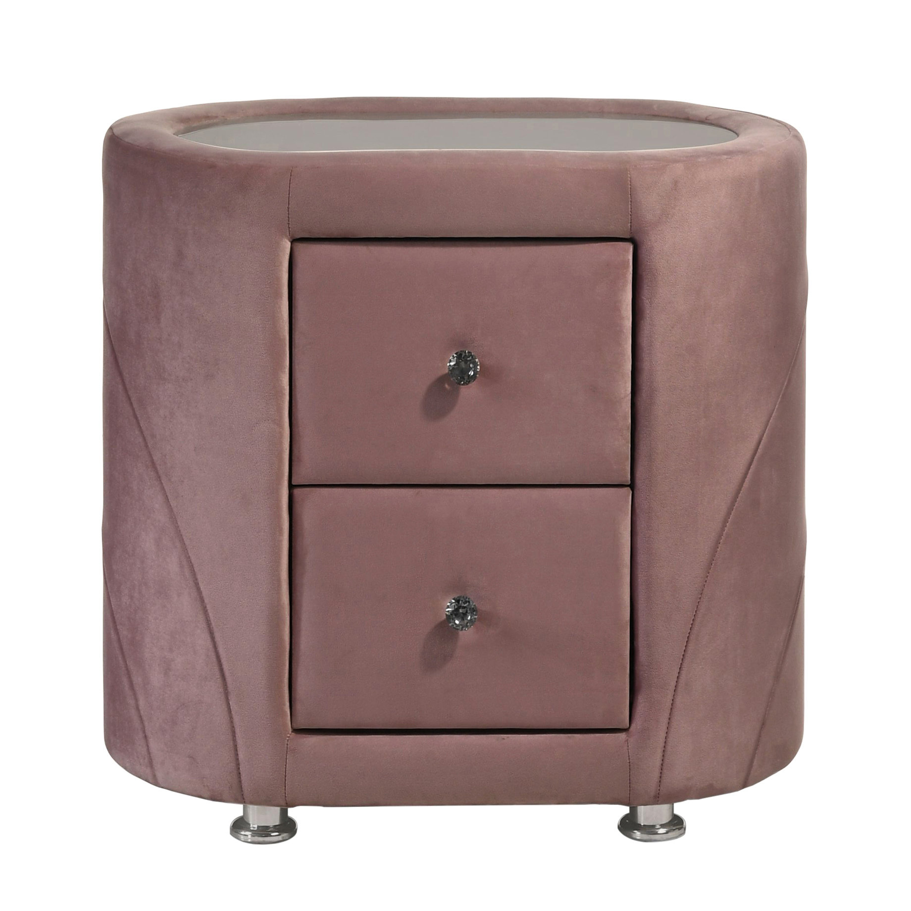 Everly Quinn Trendsetting Pink Velvet Nightstand With Two Drawer ...