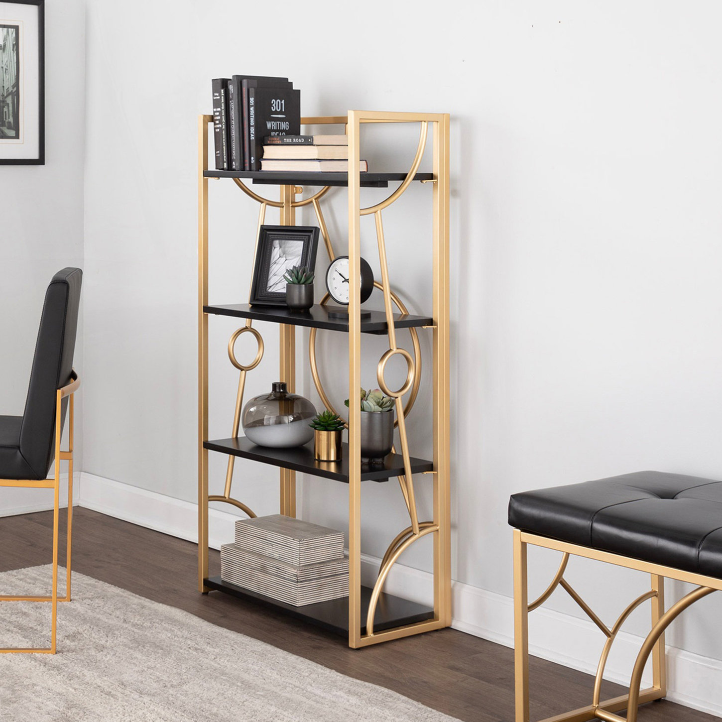Everly Quinn Contemporary Bookcase With Four Open Wood Shelves | Wayfair