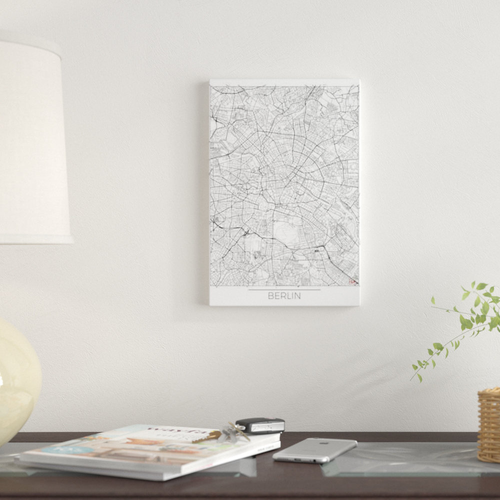 East Urban Home 'Berlin Minimal Urban Blueprint Map' Graphic Art Print ...