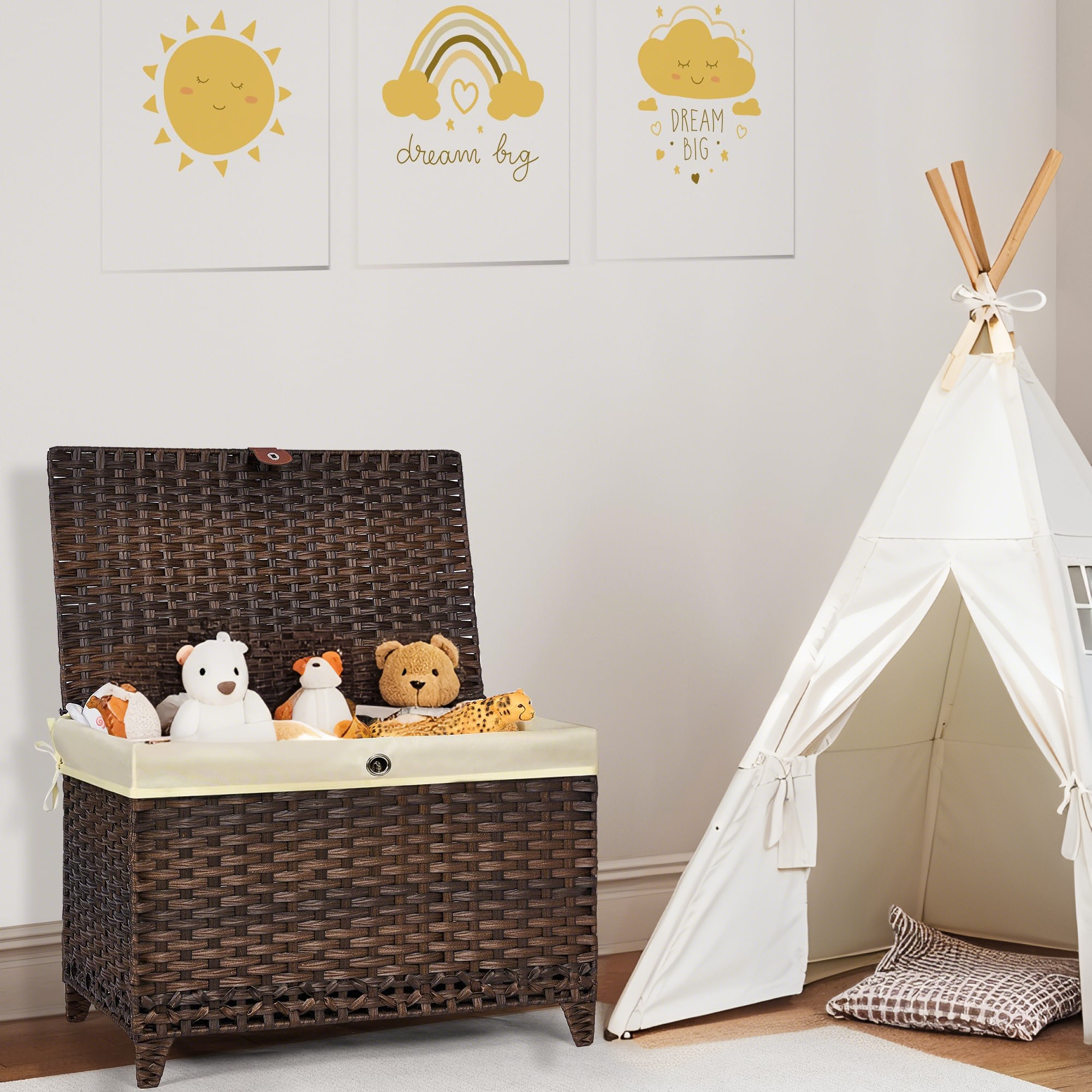Bayou Breeze 160L Wicker Storage Basket With Child-Proof Locking Lid ...