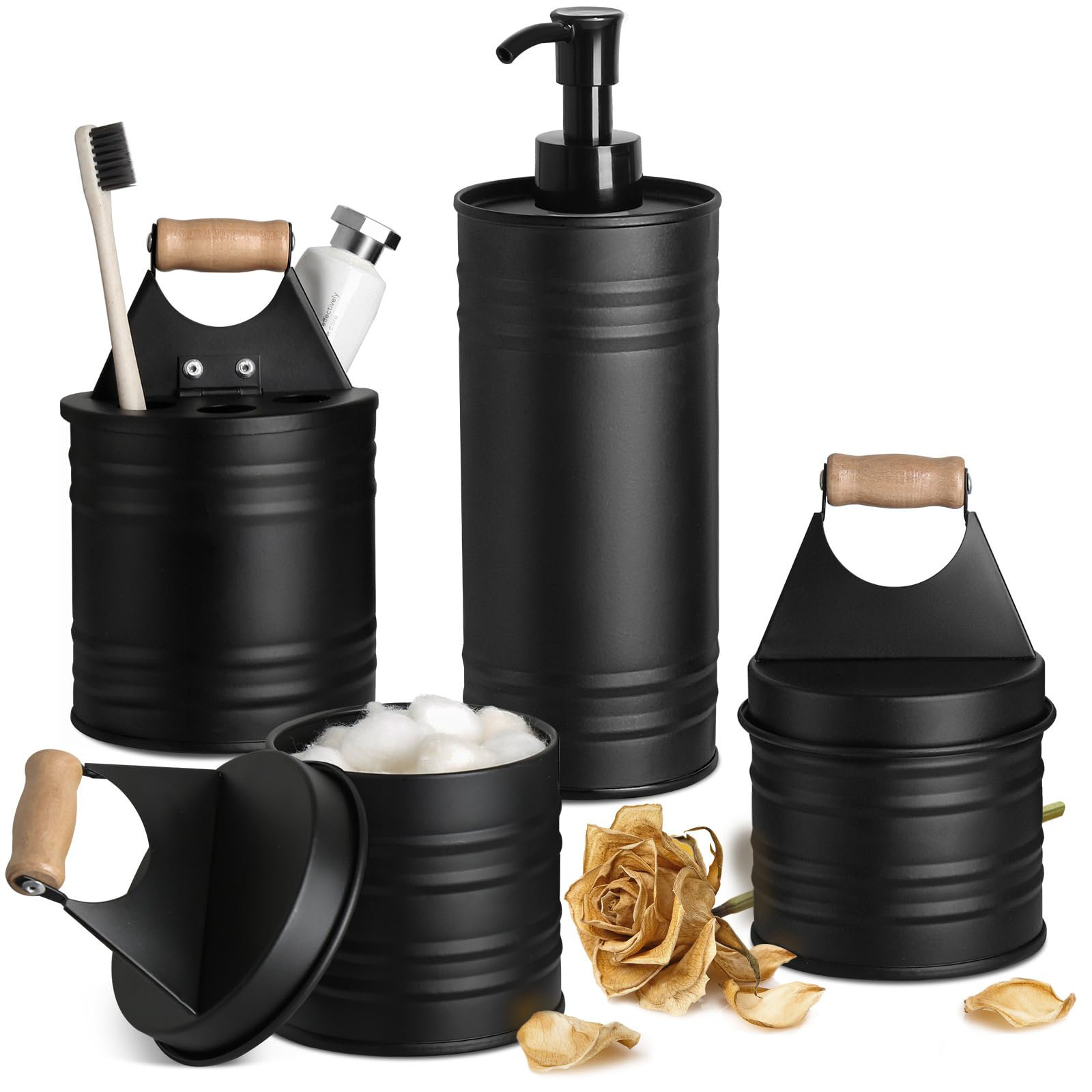 Ophelia & Co. Farmhouse Bathroom Accessories Set, 4 Pack Rustic Black ...