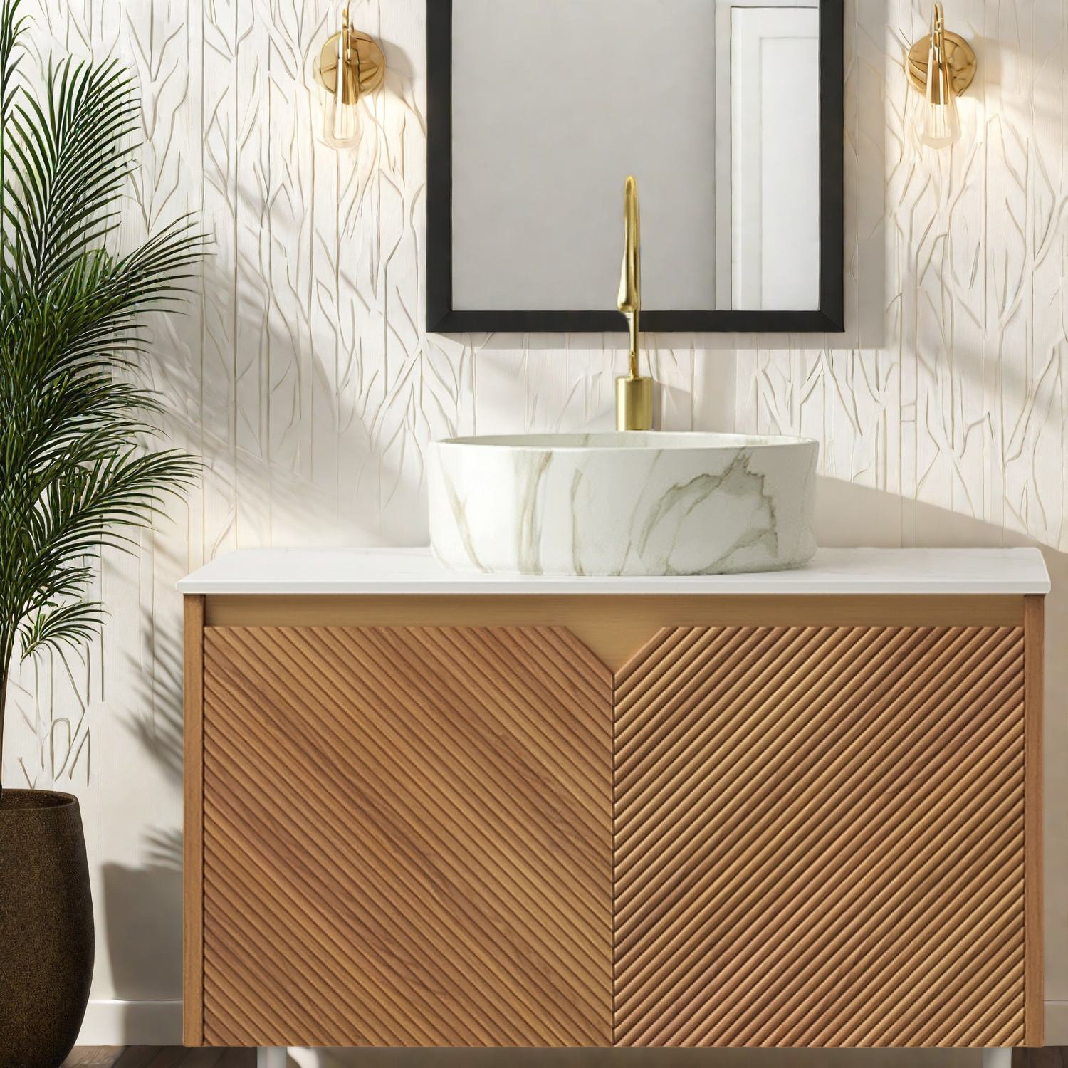 George Oliver Modern Floating Vanity Cabinet And Sink, Ceramic And ...
