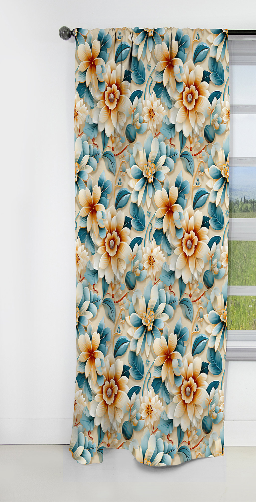 Design Art Vintage Moroccan Rich Tones Flowers - Damask Curtain ...