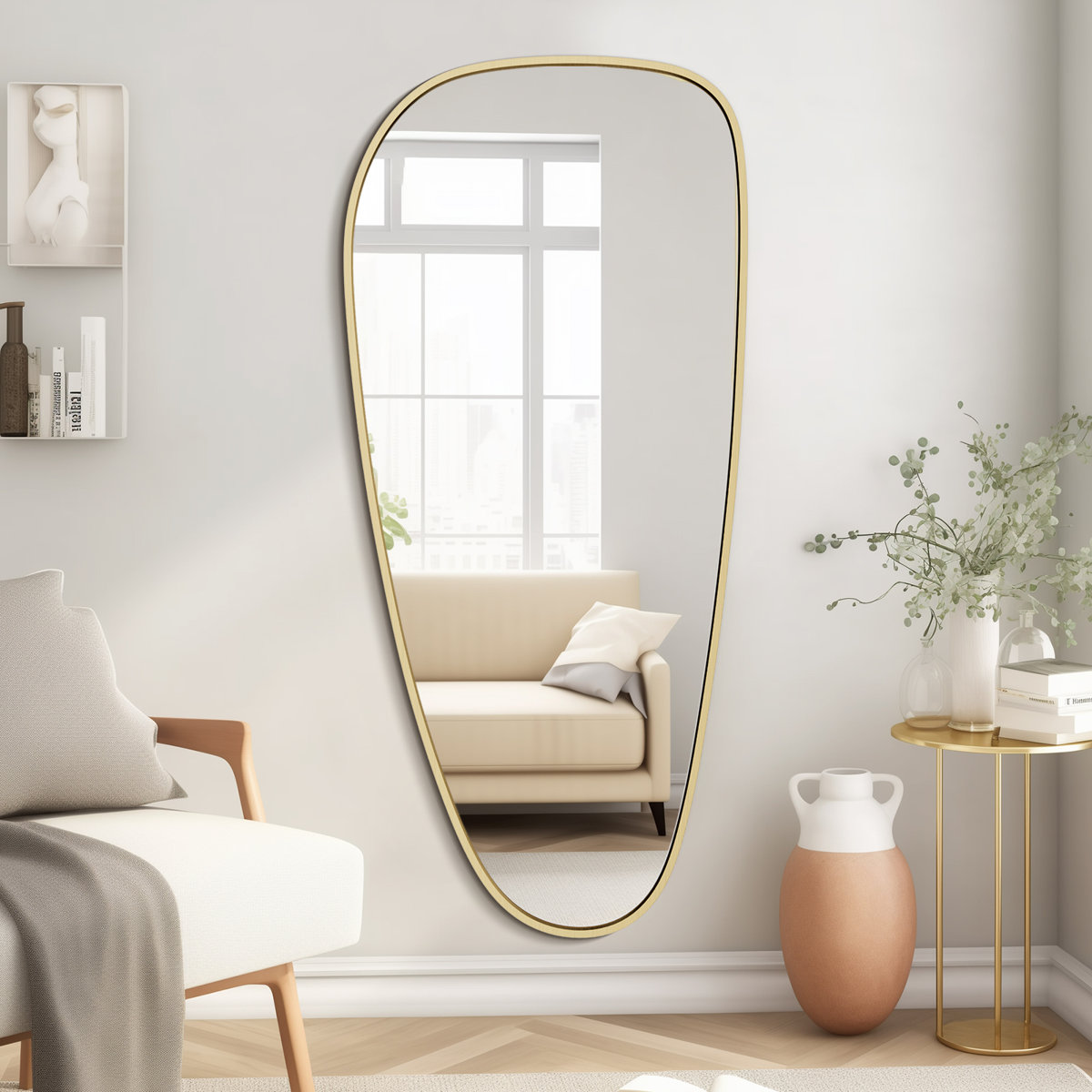 Wrought Studio™ Modern Asymmetrical Aluminum Framed Mirror for Bedroom ...