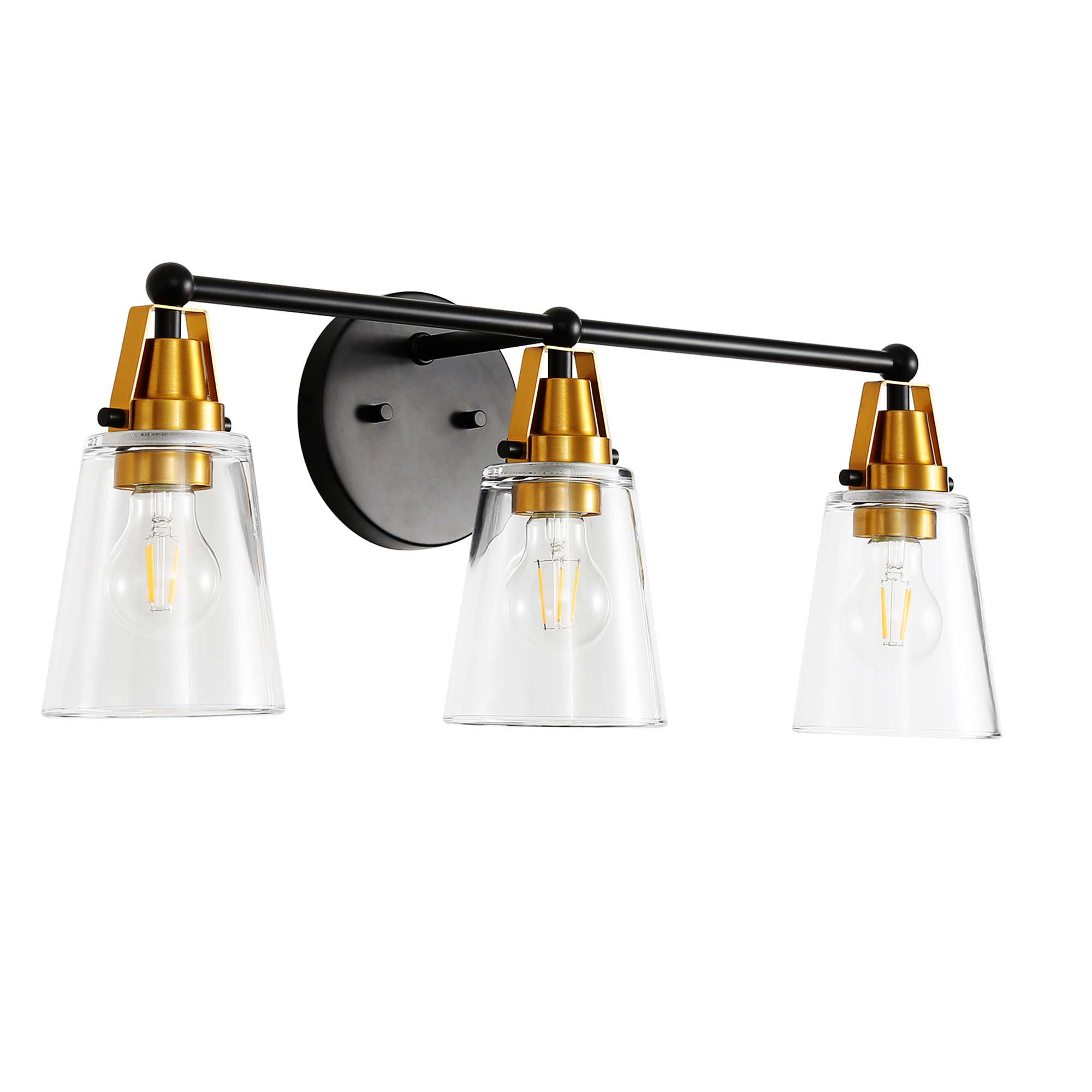 Mercer41 Modern 3-Light Black+Bronze Bathroom Vanity Light With Clear ...