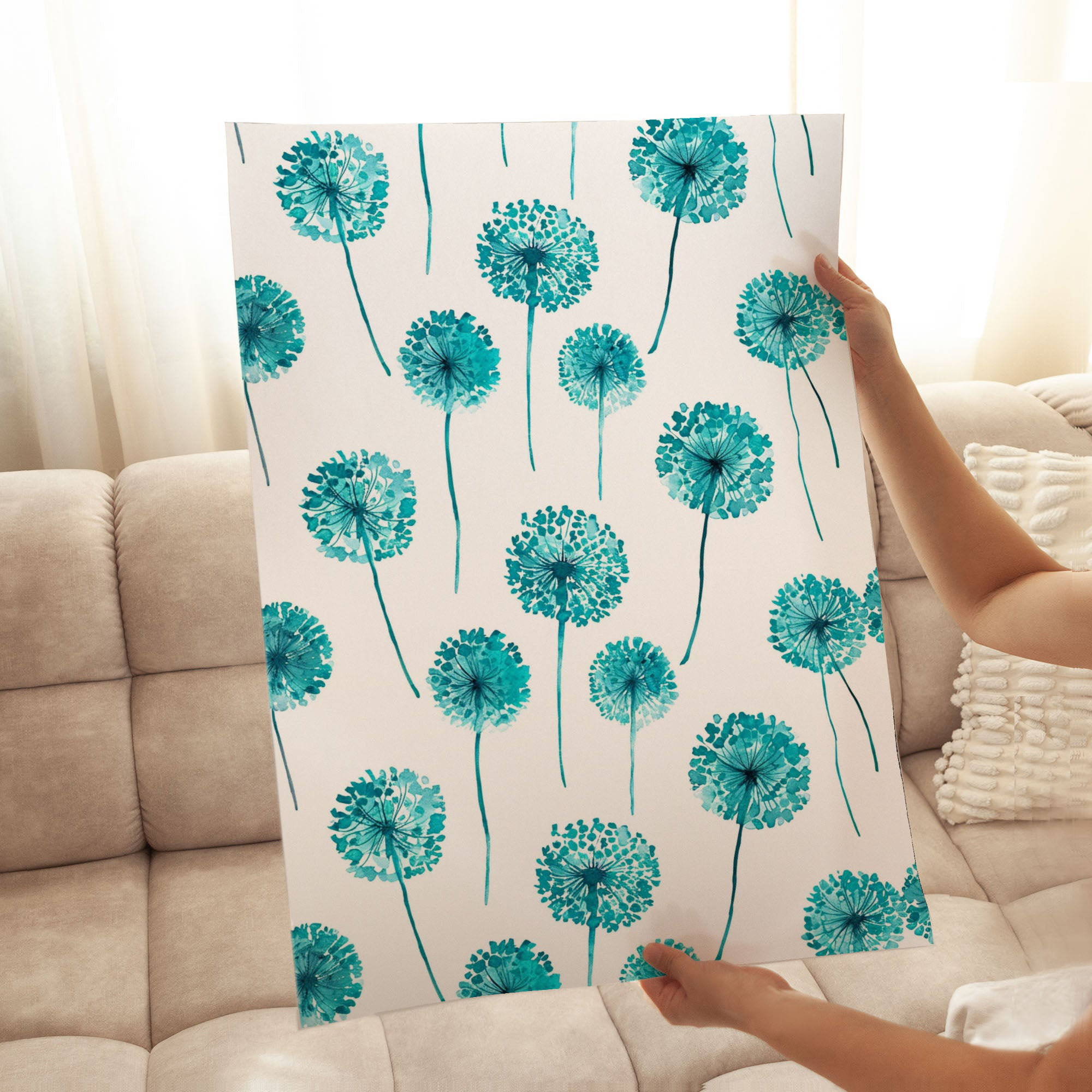 Winston Porter Botanical Turquoise Teal Dandelions I Modern Unframed ...