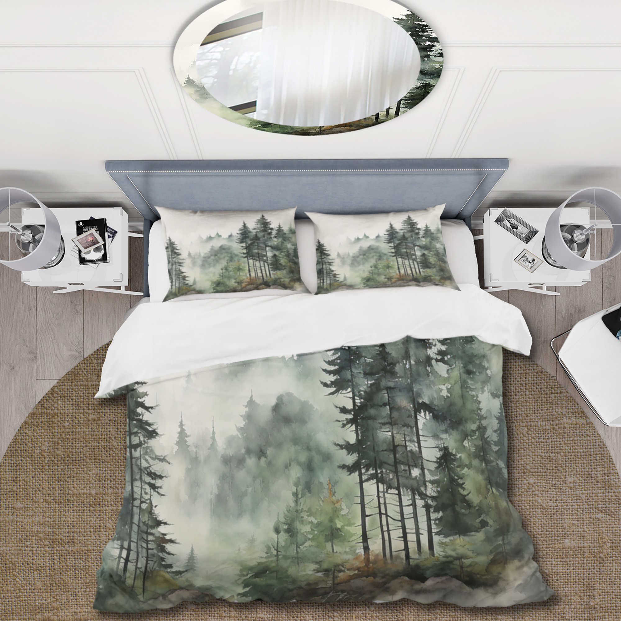 Design Art Pine Tree Misty Morning I - Tree Pine Duvet Cover Set ...