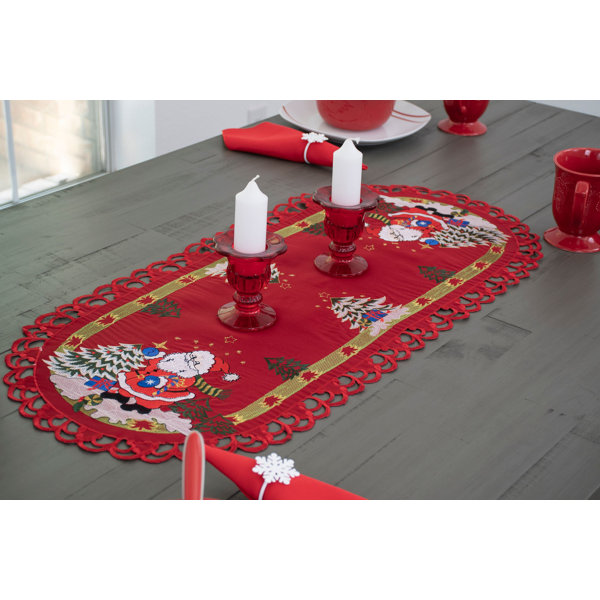 The Holiday Aisle® Joswick Oval Santa and Trees Holiday on Red ...
