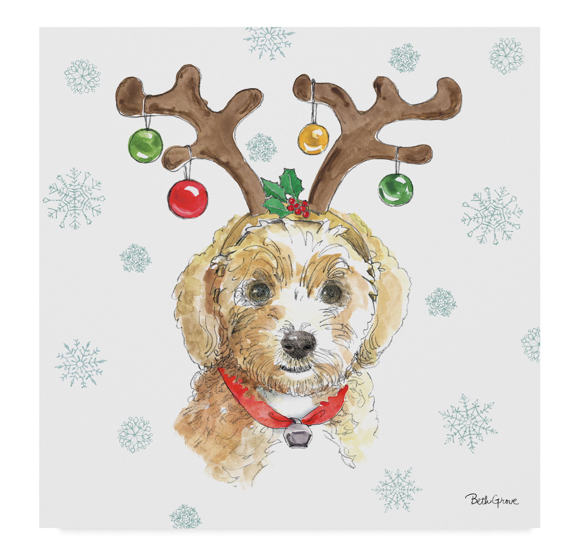 The Holiday Aisle® 'Holiday Paws VI' Drawing Print on Wrapped Canvas ...