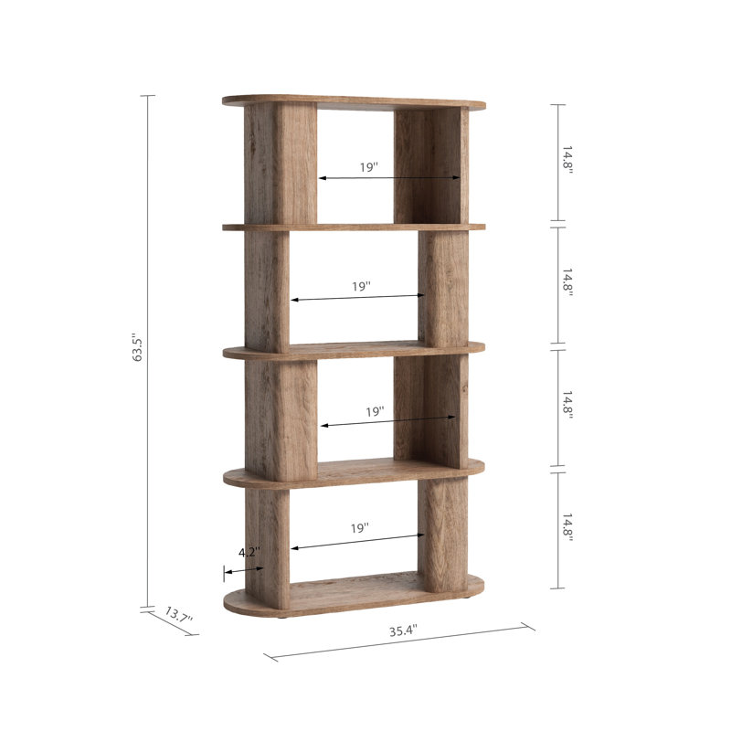 Loon Peak Janarius 62" Modern Bookcase and Tall Shelving Unit Oak ...