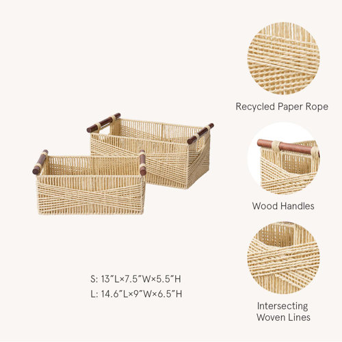 Dakota Fields Paper Rope Basket with Wooden Handles & Reviews | Wayfair