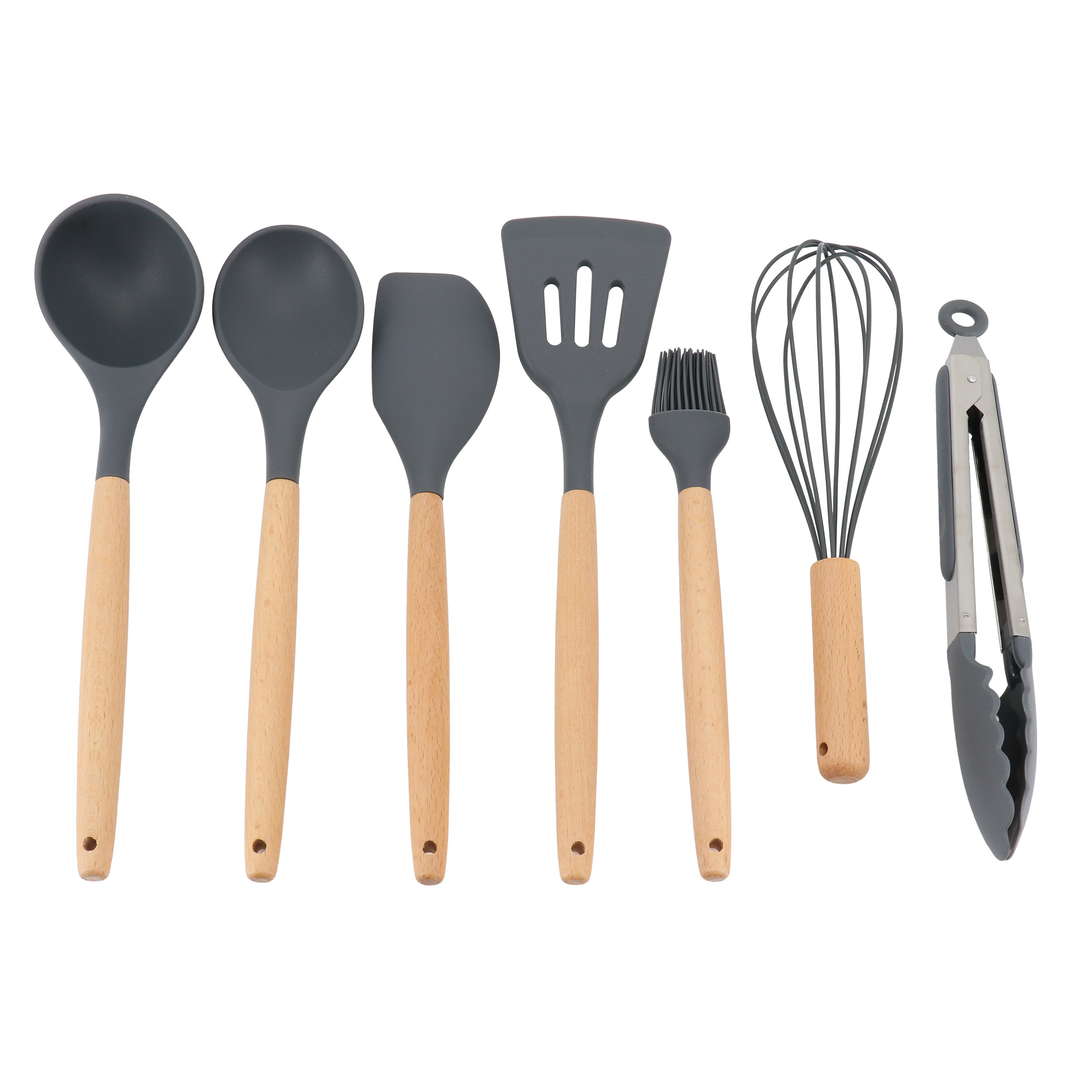 Gibson Home Holton 7 Piece Silicone Beech Wood Kitchen Tool Set in Grey ...