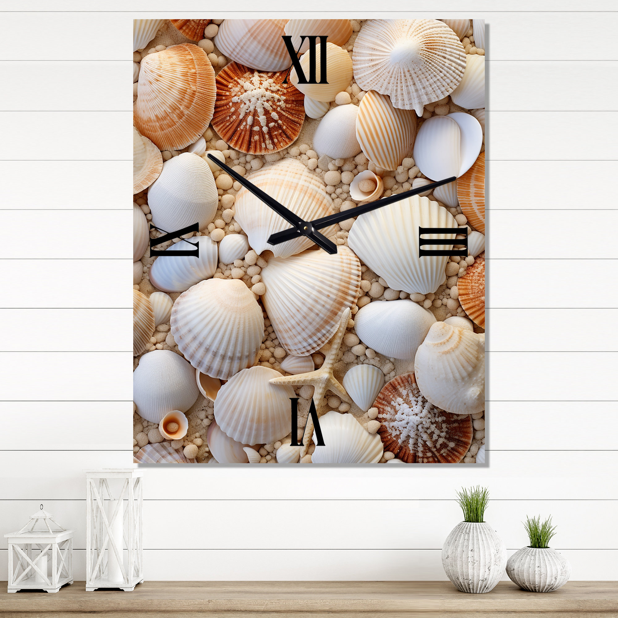 Design Art Beige Clam Nautical Treasures II - Animals Wall Clocks | Wayfair