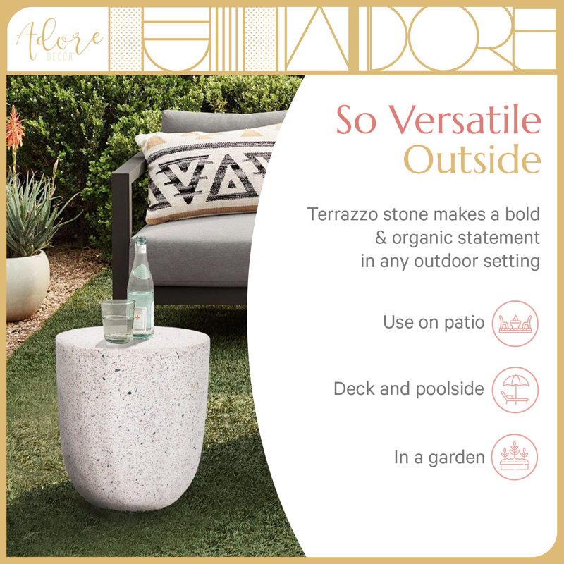 Adore Decor Martini Terrazzo Concrete Side Table for Indoor/ Outdoor ...