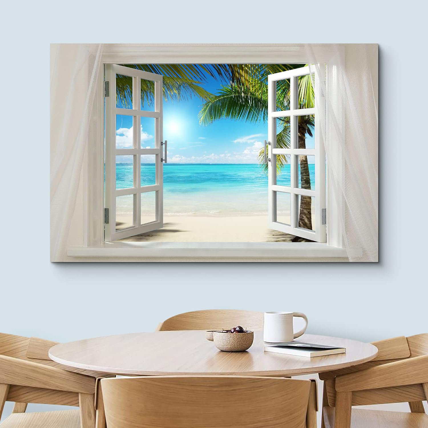 IDEA4WALL " Glimpse Into Sunshine And White Beach Open Window Canvas ...