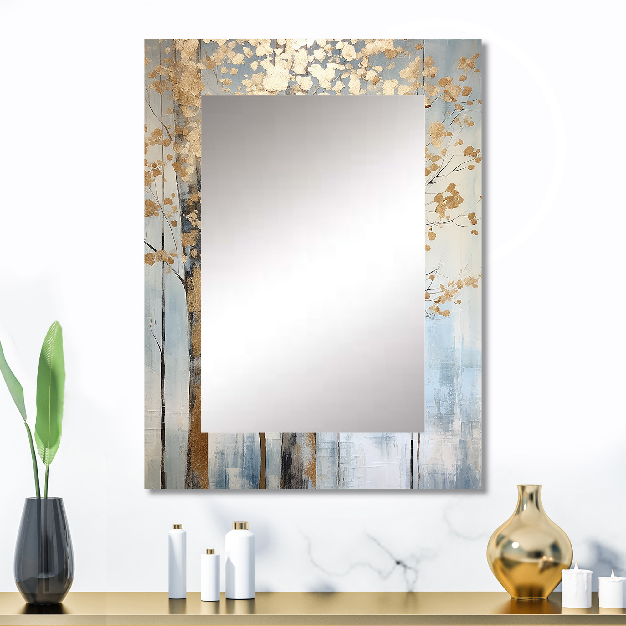 East Urban Home Gold And Blue Treasure Trees Scenery II - Beige Wall ...