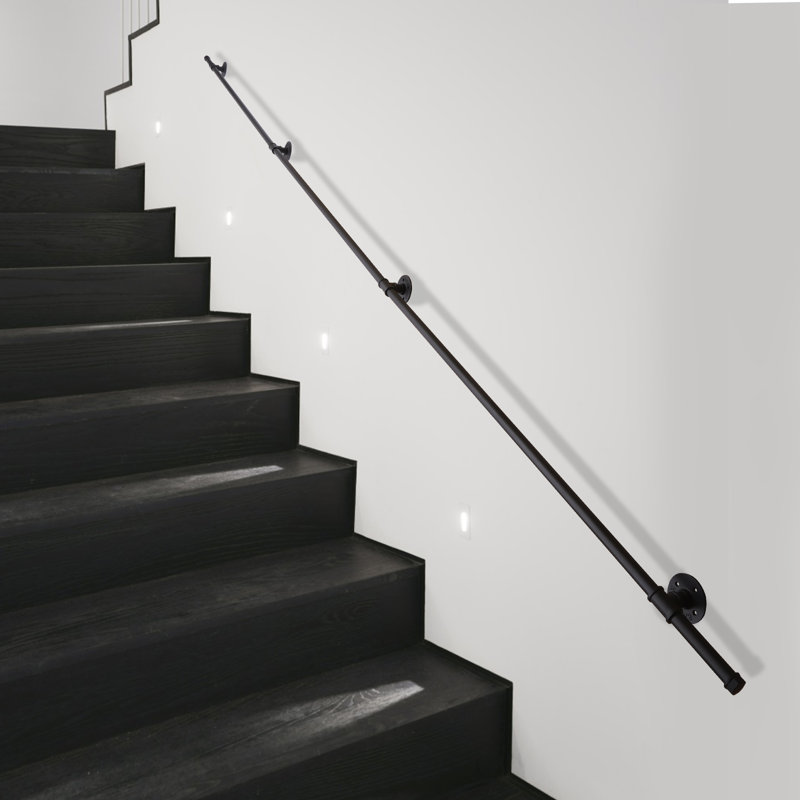 FRONG 155" Wall Support Industrial Loft Pipe Handrail For Stairs ...
