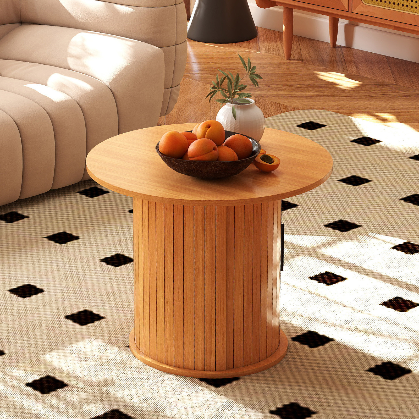 cosvalve Wooden Round Coffee Table With Hidden Storage, Circle ...