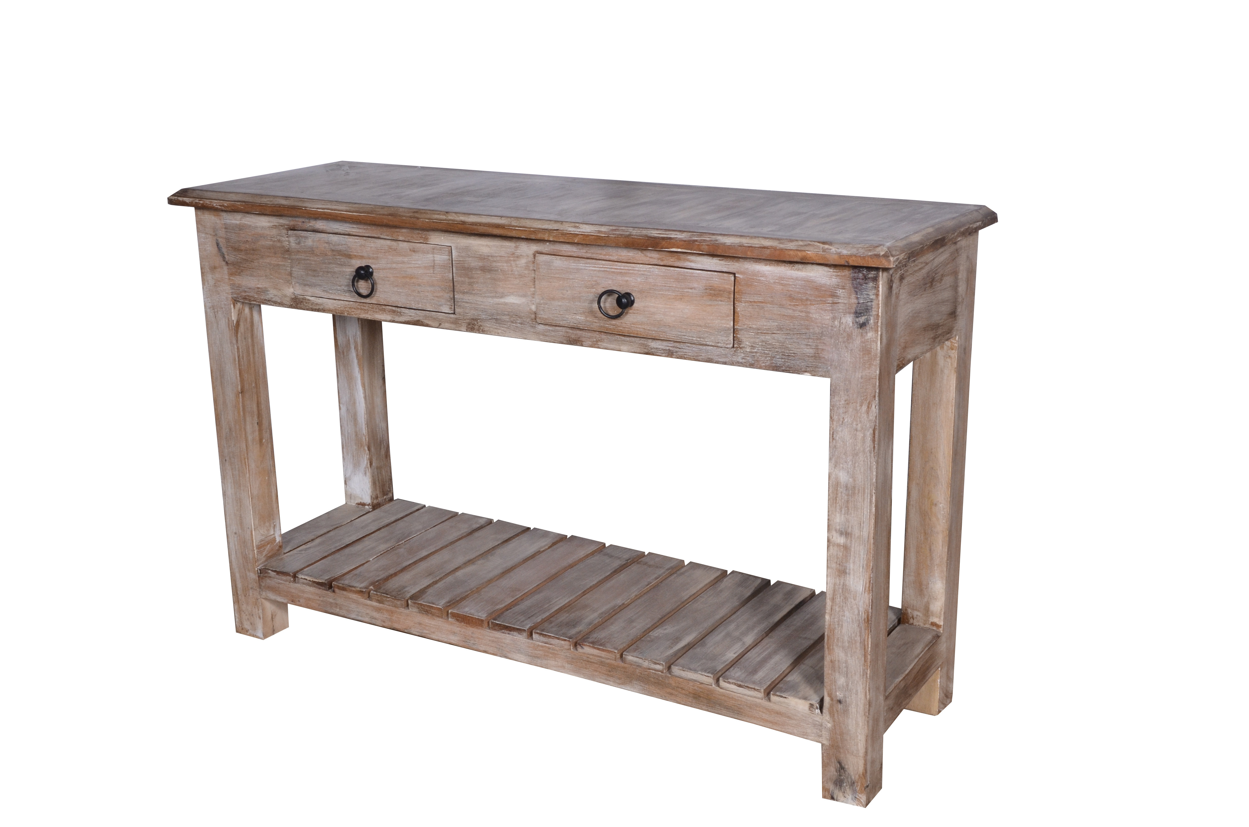 August Grove® Whitewashed 2 Drawer Solid Wood Console Table, 48x16x30 ...