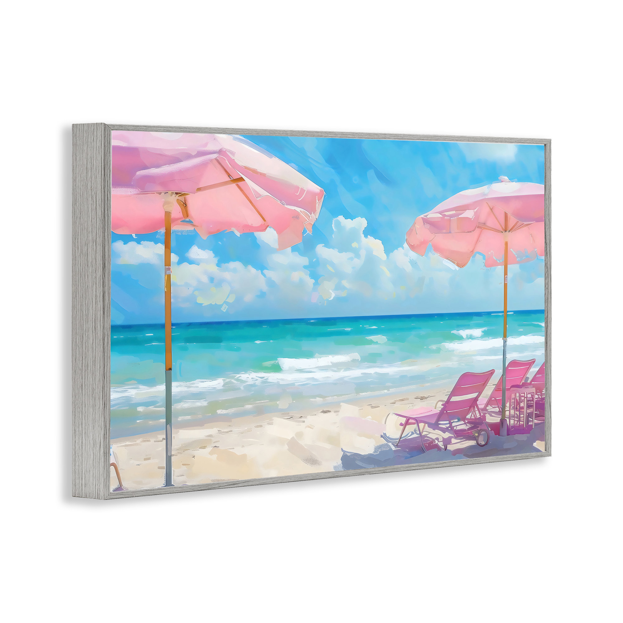 Bayou Breeze Pink Paradise Beach Umbrellas Framed Giclee, design by LSR ...