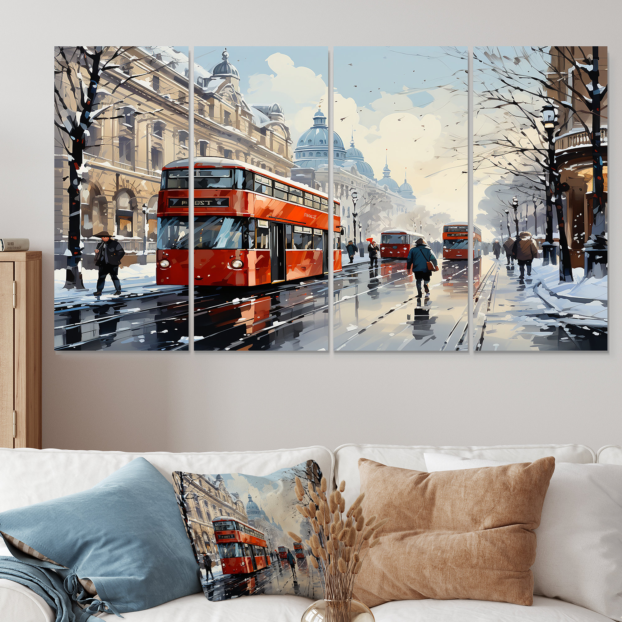 Winston Porter London Urban Red Bus In - Bus 4 Piece Wall Art Decor ...