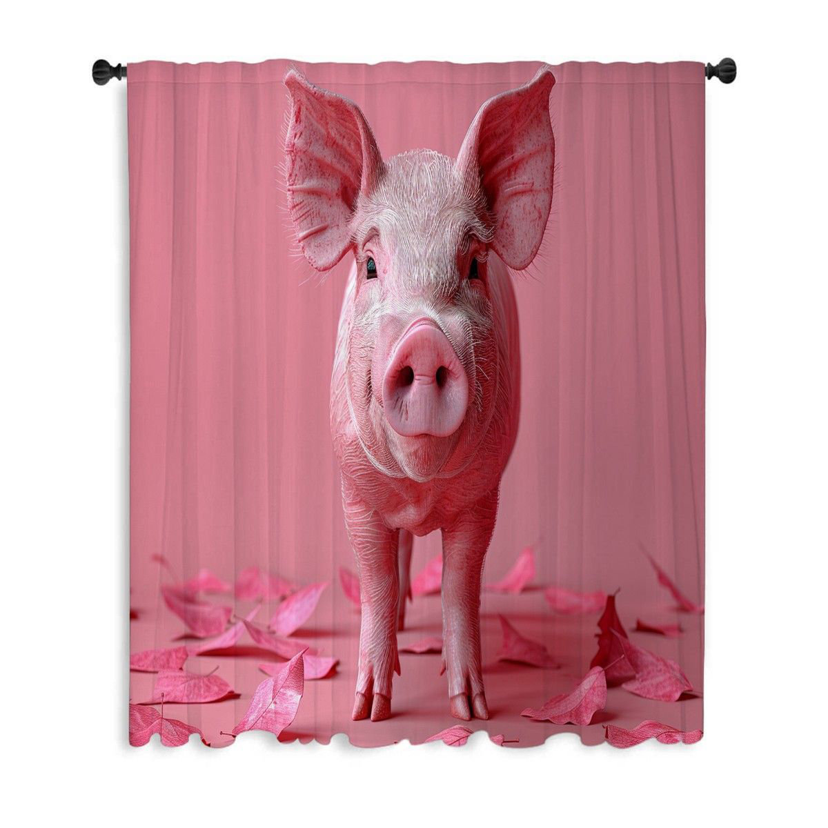 VisionDecor Pig Window Curtains, Animal Blockout & Sheer Curtains - 1 ...
