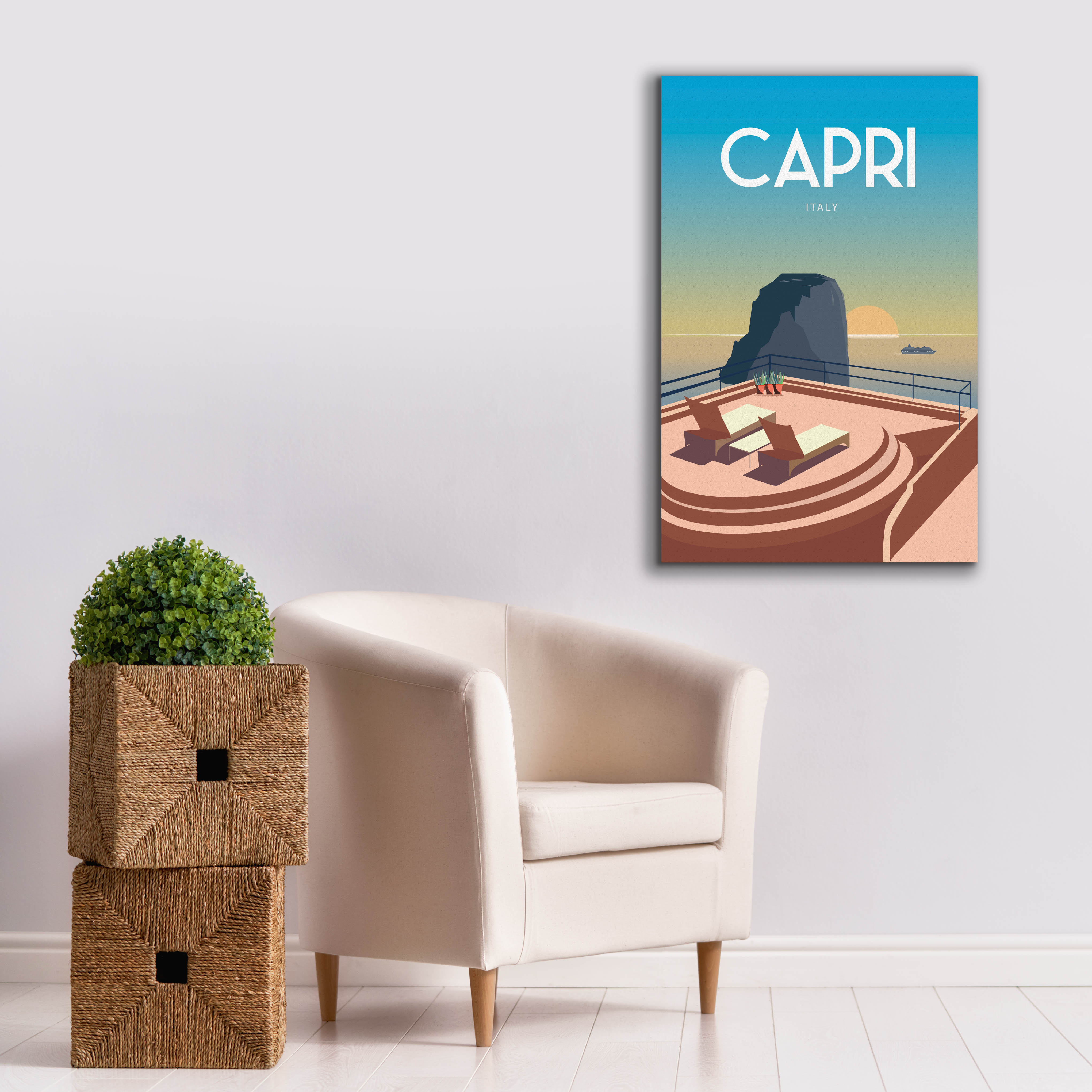 Beachcrest Home 'Capri Italy Travel Poster' by Arctic Frame Canvas Wall ...
