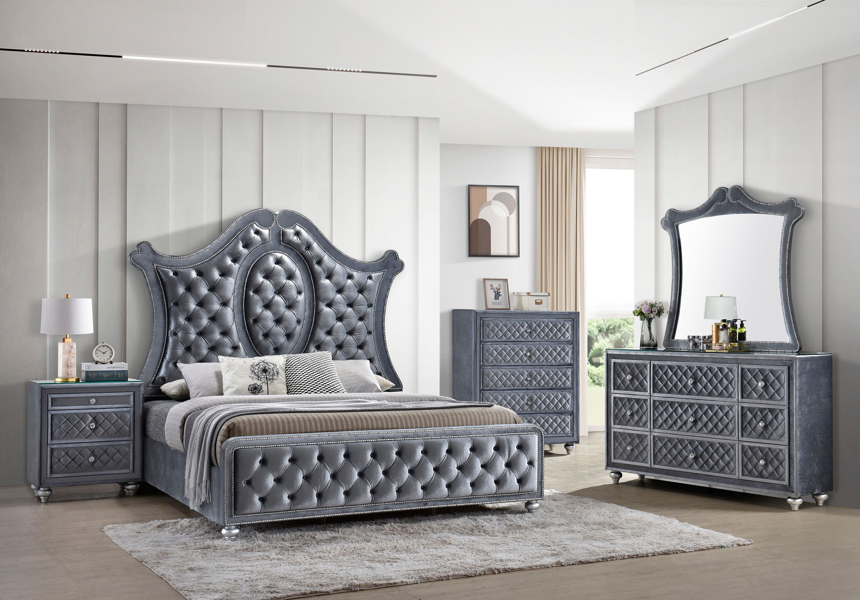 Rosdorf Park 5-1_Dennie Upholstered Tufted Panel Bedroom Set | Wayfair