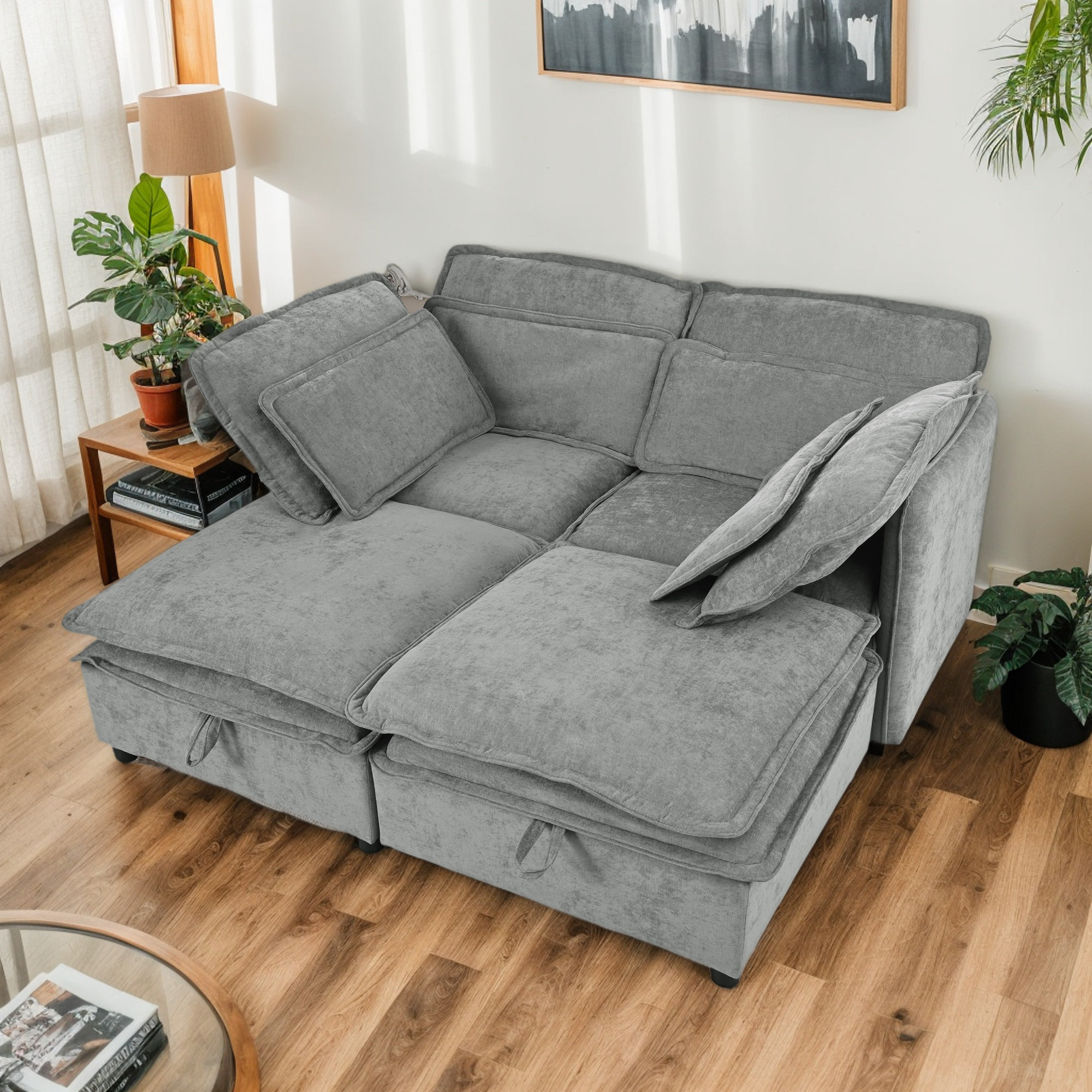 Latitude Run® Double-Layer Cushion Modular Sofa,4-Seater Sofa With ...