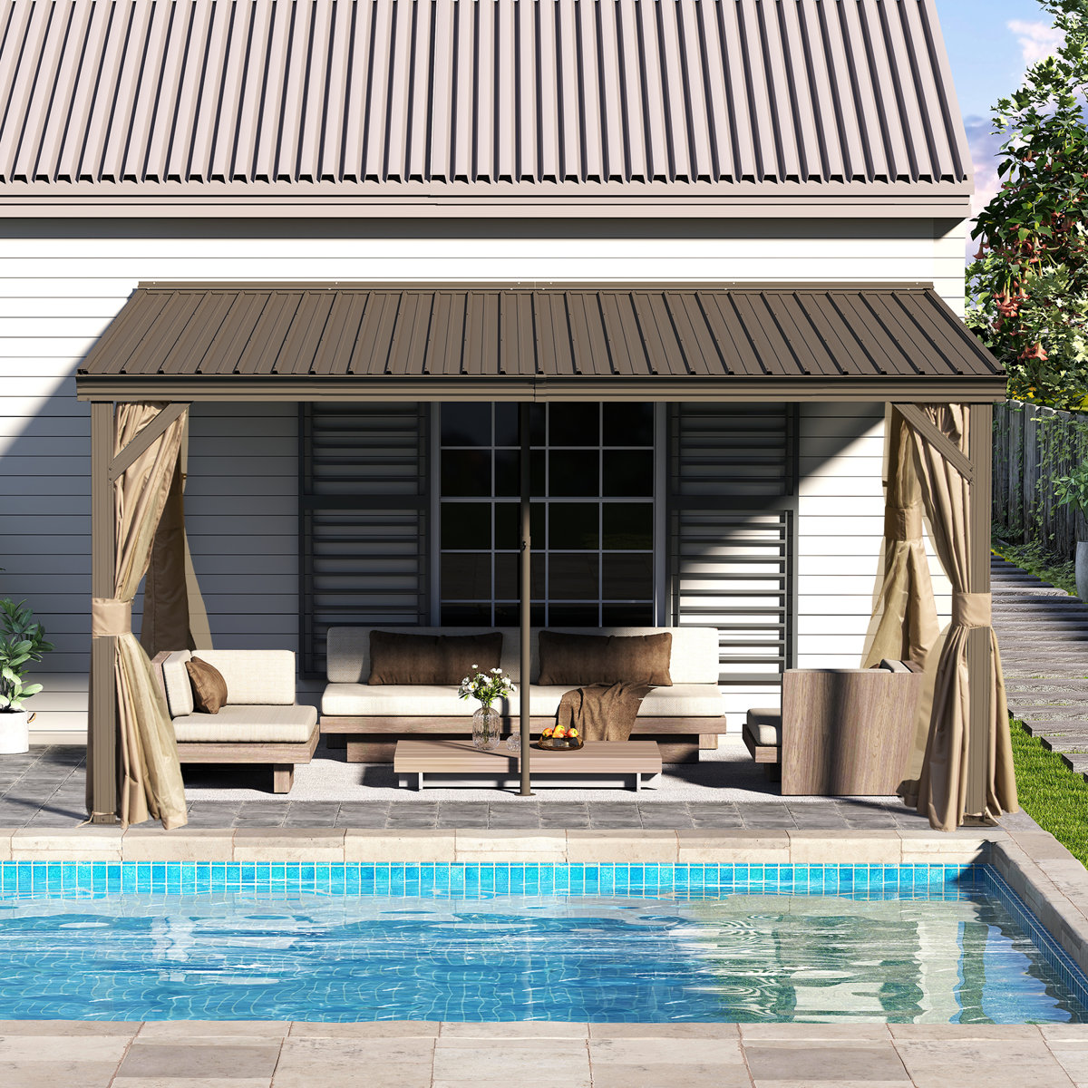Domi Louvered Aluminum Patio Gazebo Lean to Wall Mounted Pergola with ...