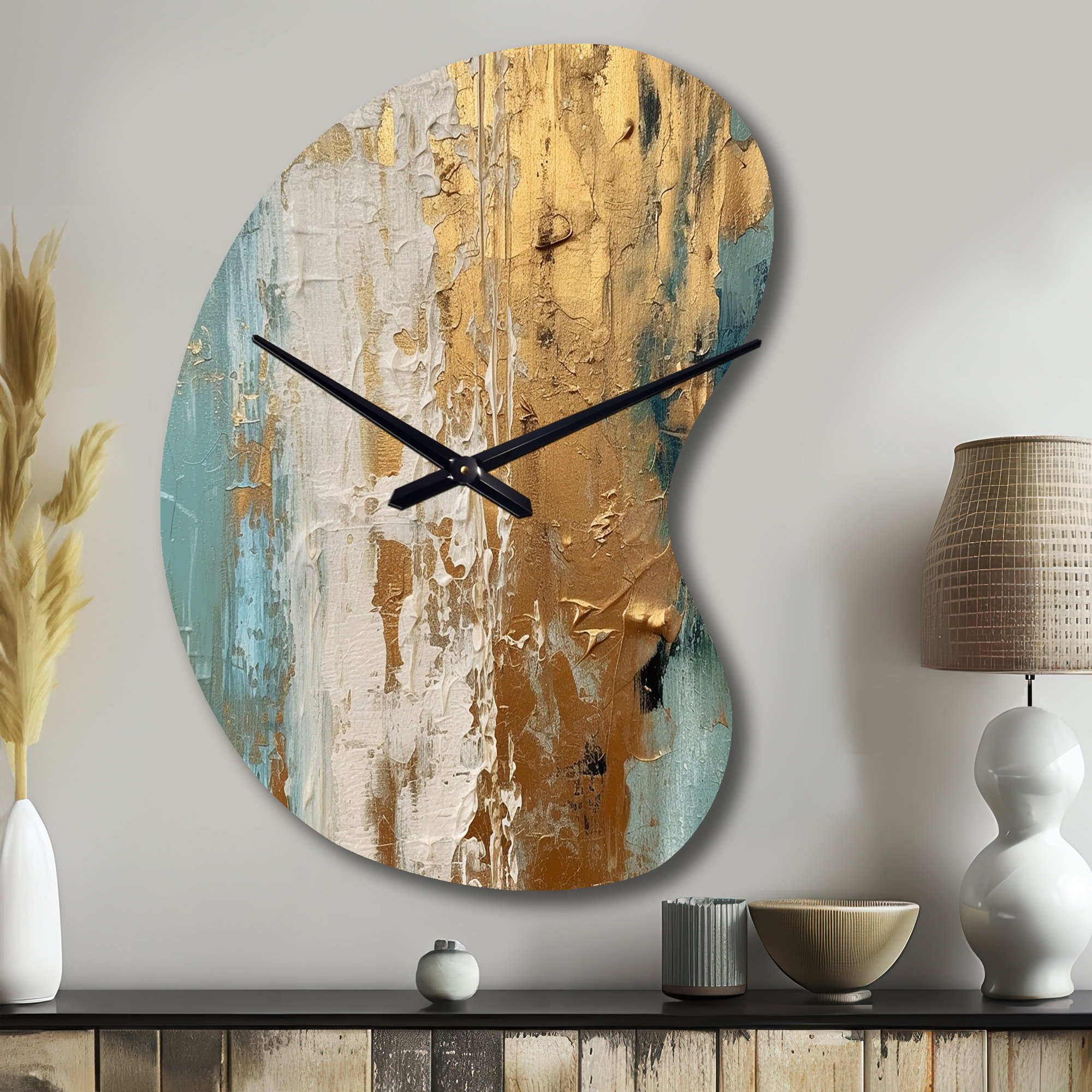 Design Art Gilded Daydreams VII - Boom Shape Brown Wall Clock - Unique ...
