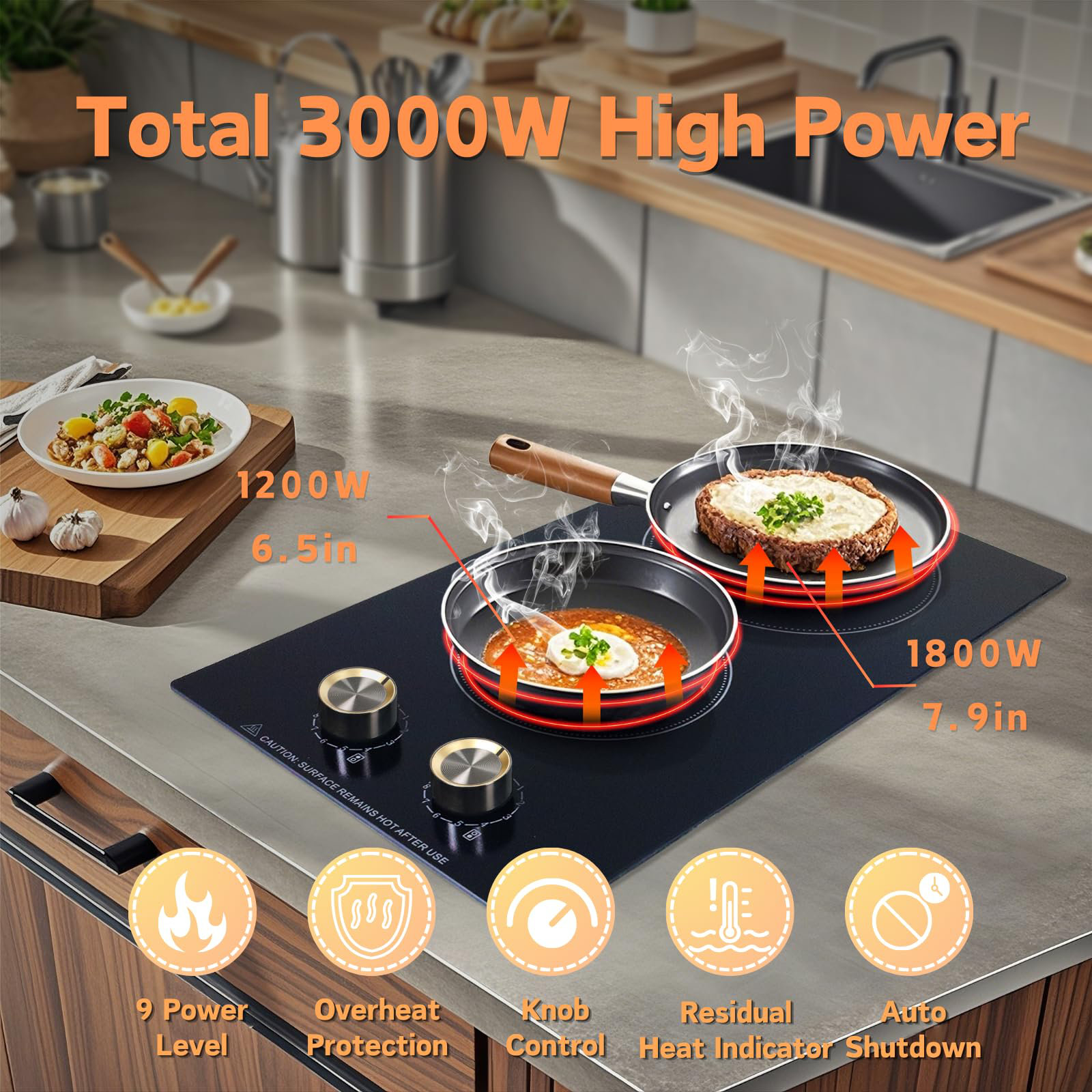 Jazava 12 Inch Electric Cooktop 3000W 12 Inch Built-In Ceramic Radiant ...