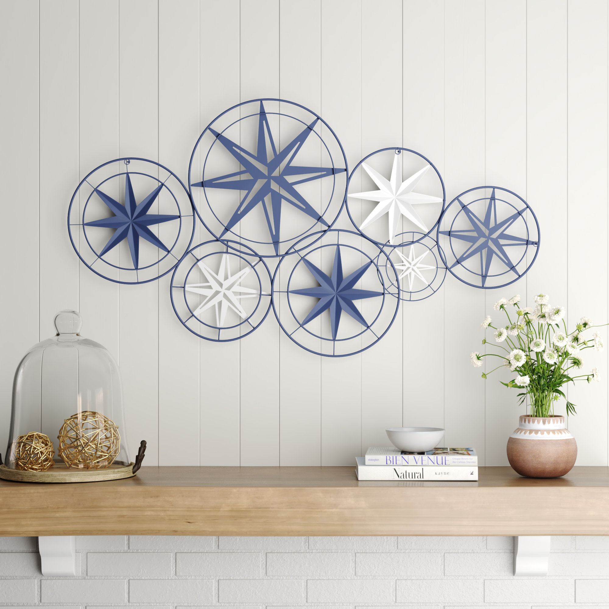 Sand & Stable™ Blue Metal Star Indoor Outdoor Cutout Compass Home Wall ...