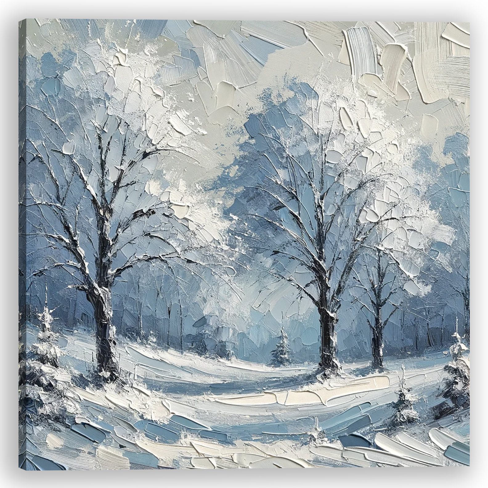 Millwood Pines Winter's Embrace: Textured Twin Trees In Snow On Canvas ...