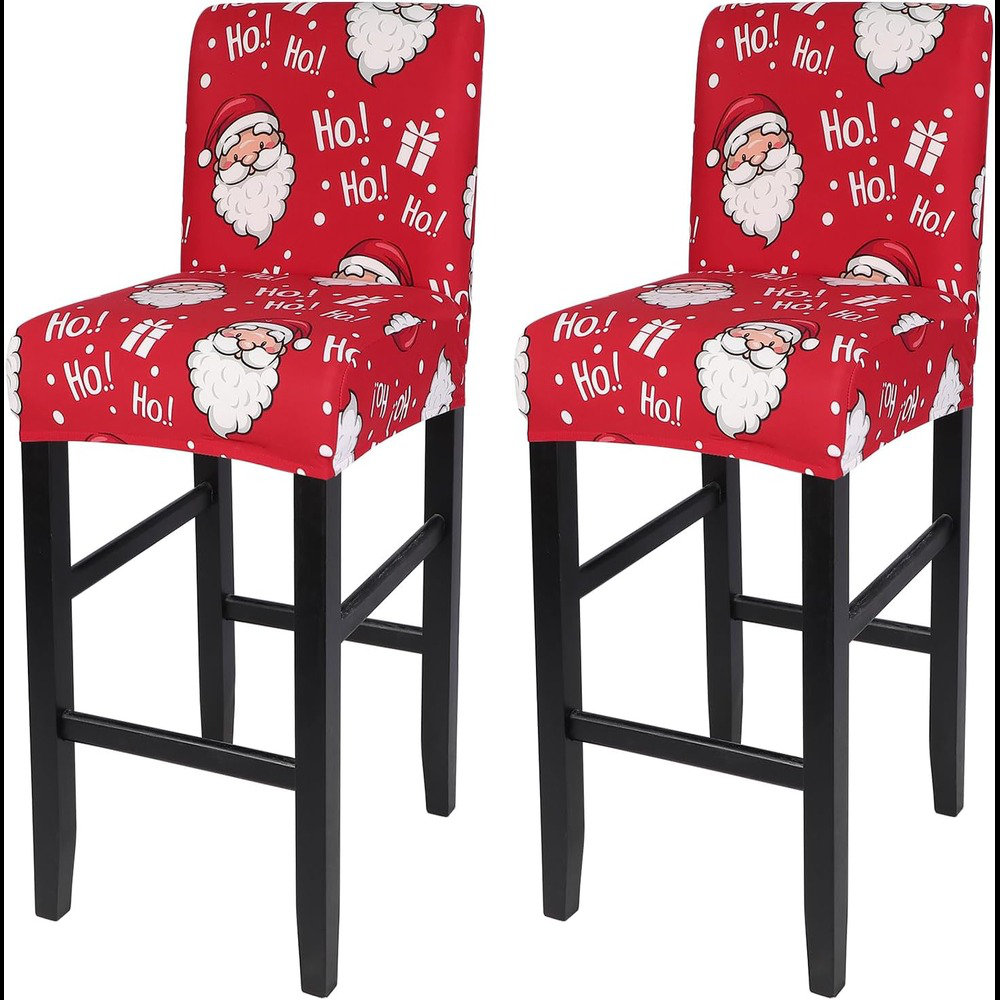 The Holiday Aisle® Christmas Bar Stool Covers Set Of 2, Stretch ...