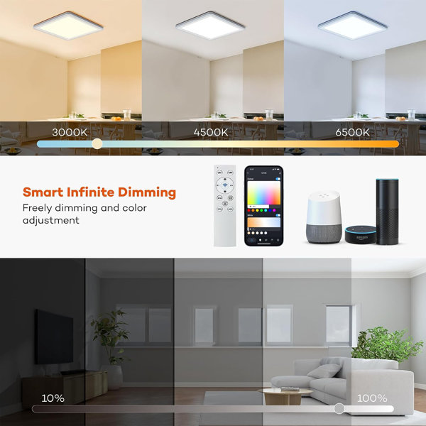 c&g home Smart LED Ceiling Light Wifi, 13In RGB Flush Mount Lighting ...