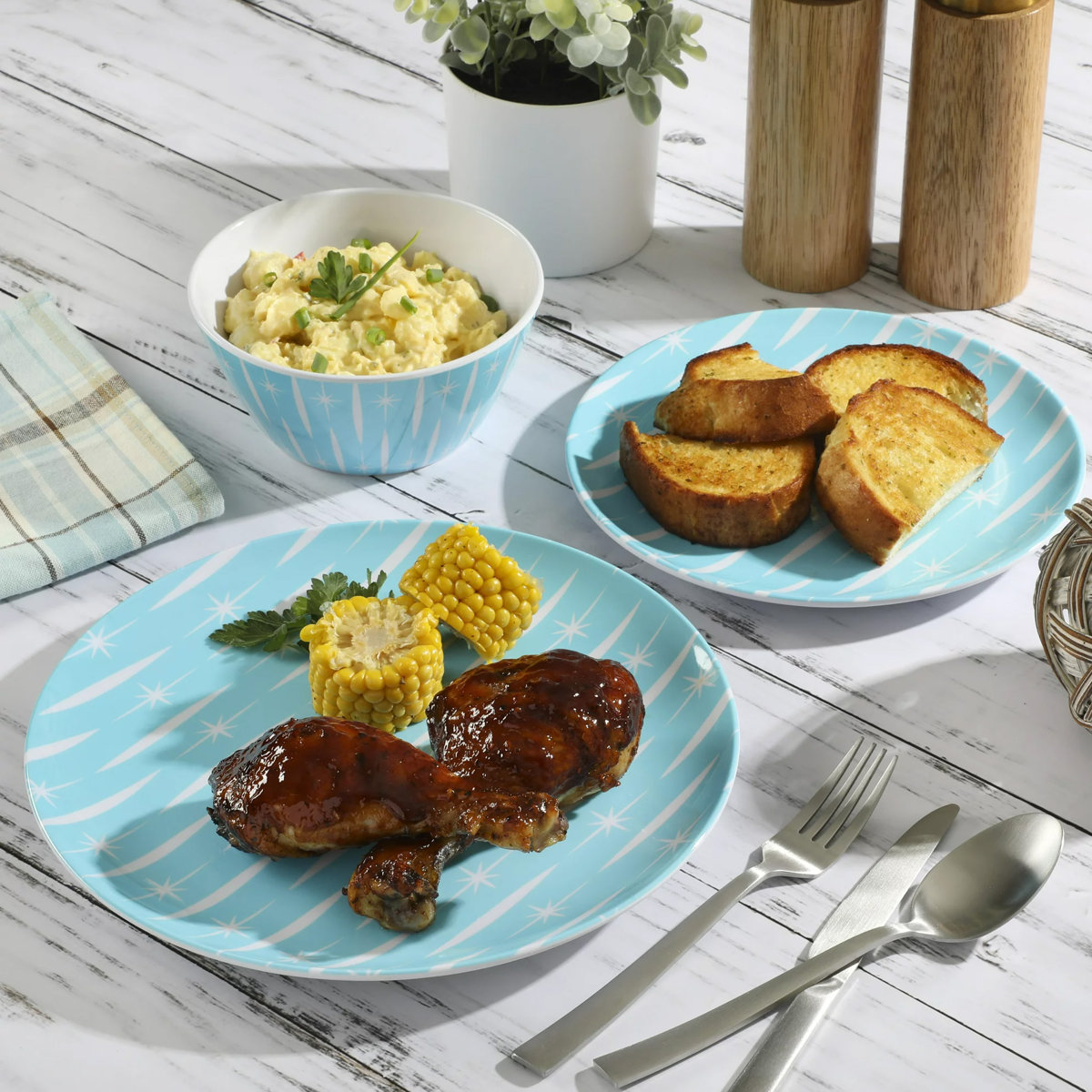 Ebern Designs 12 Piece Melamine Geometric Dinnerware Set | Wayfair