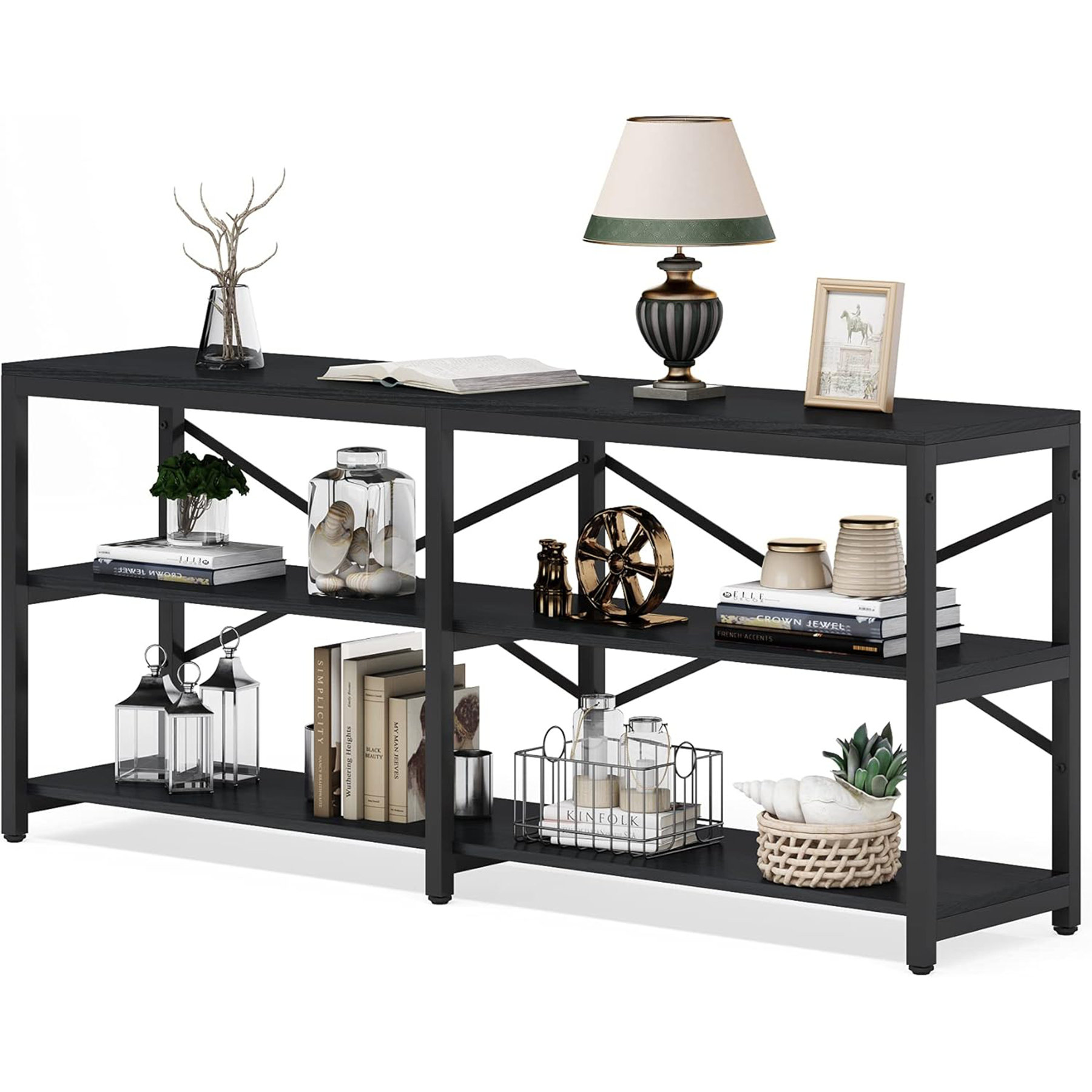 17 Stories 70.9" Extra Long Console Table with Storage Shelves | Wayfair