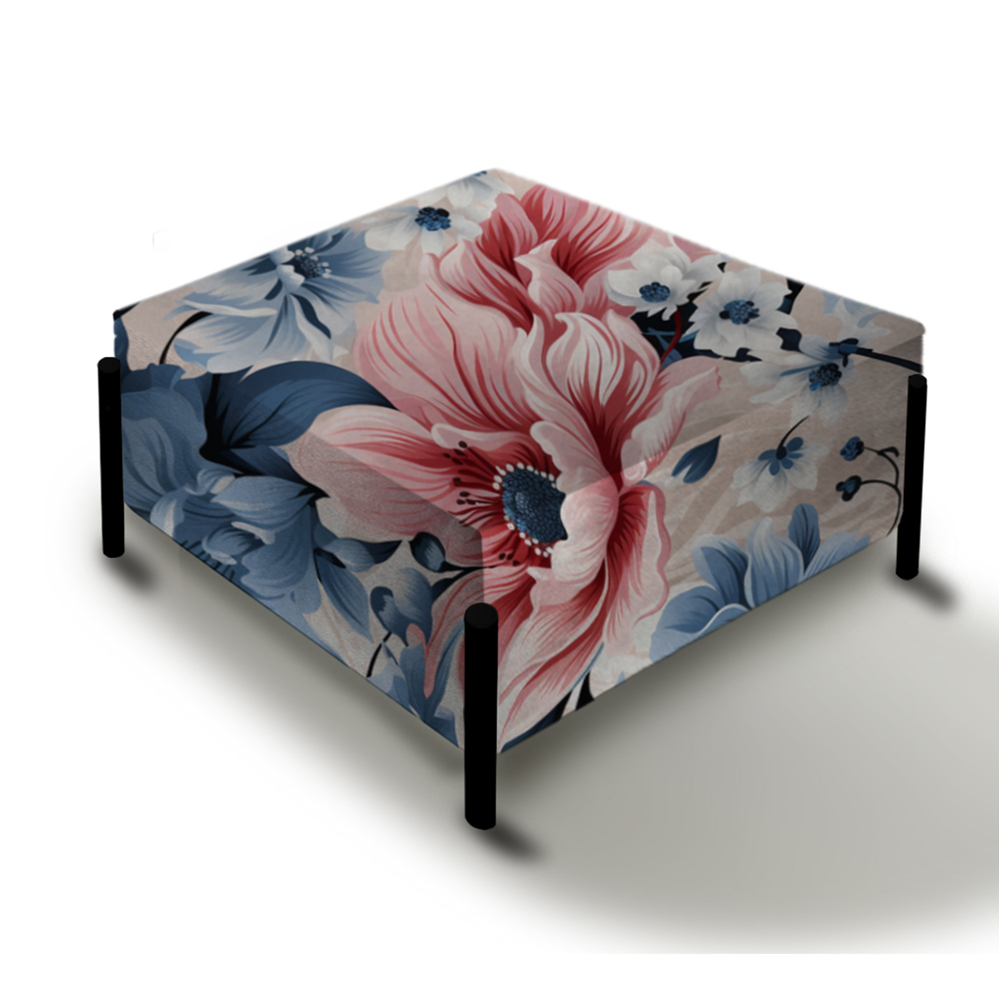 Design Art Pink & Blue Gingham Charm Floral Pattern - Floral Large ...