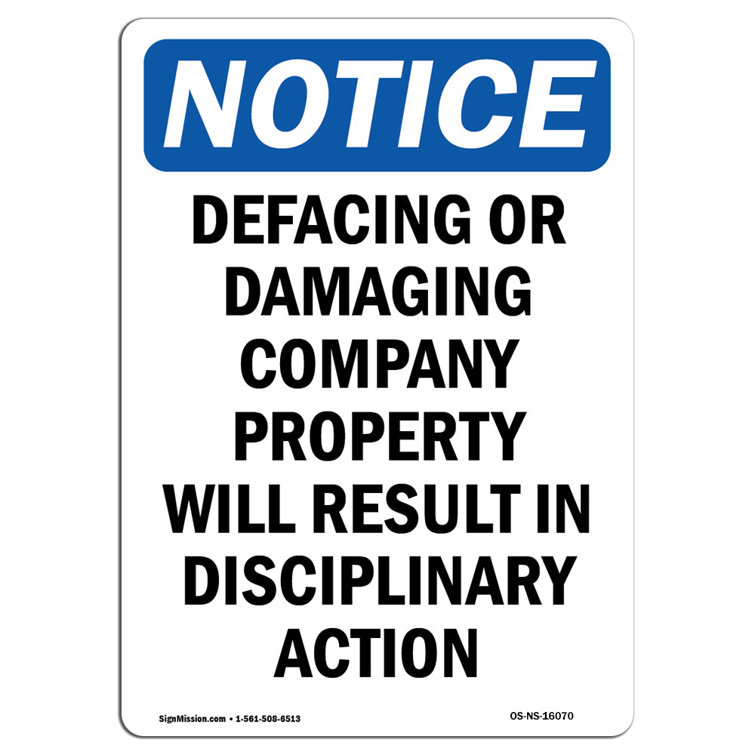 SignMission No Defacing or Damaging Company Property Sign | Wayfair
