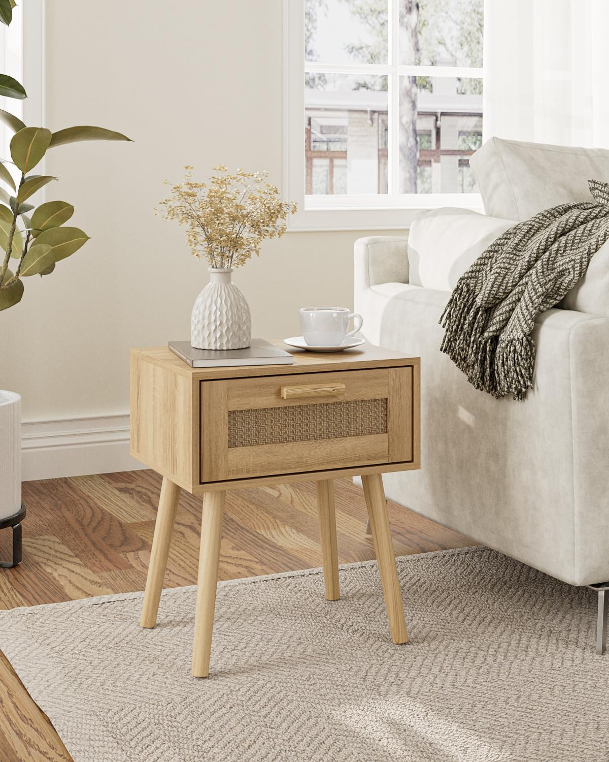 Bay Isle Home™ Bohemian Nightstands With Rattan Weave And Storage ...