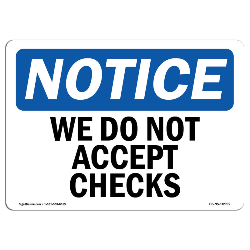 SignMission We Do Not Accept Checks Sign | Wayfair