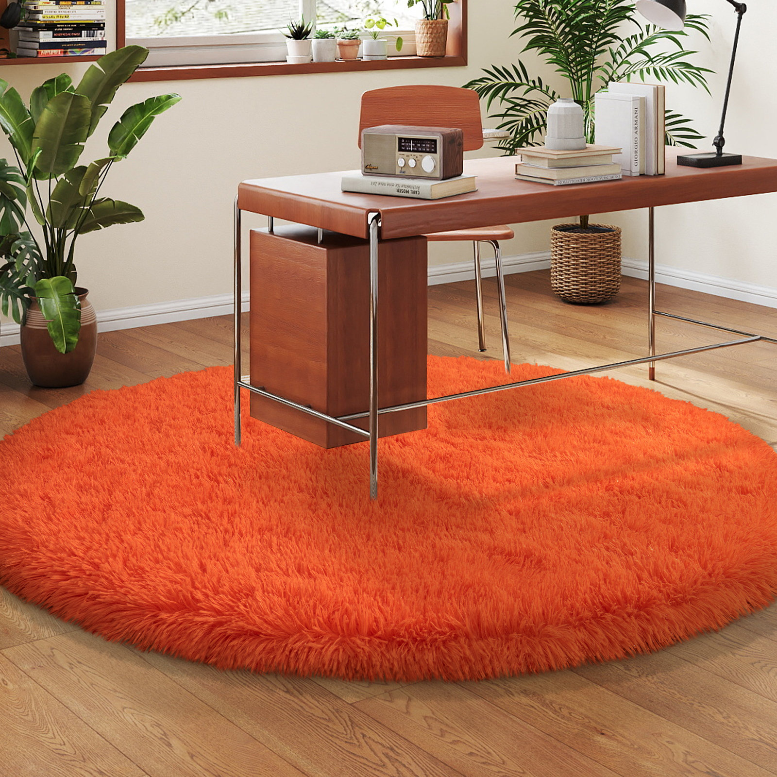 Mercer41 Round Fluffy Rug 6FT Orange - Super Soft Circle for Kids Room ...