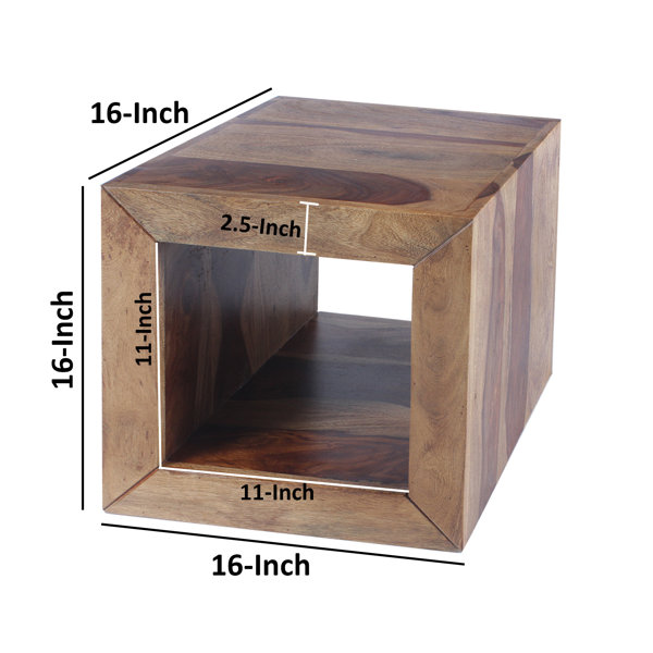 The Urban Port 16 Inch Cube Shape Rosewood Side Table With Floor Shelf ...