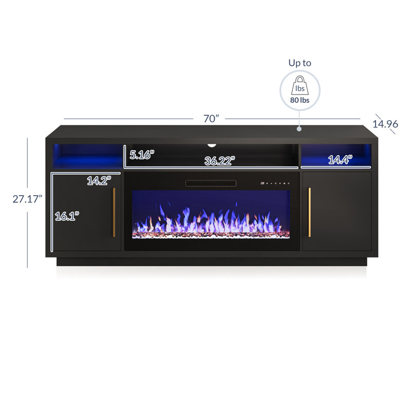 Wade Logan® Avishai 70" Media Console TV Stands with Electric Fireplace ...